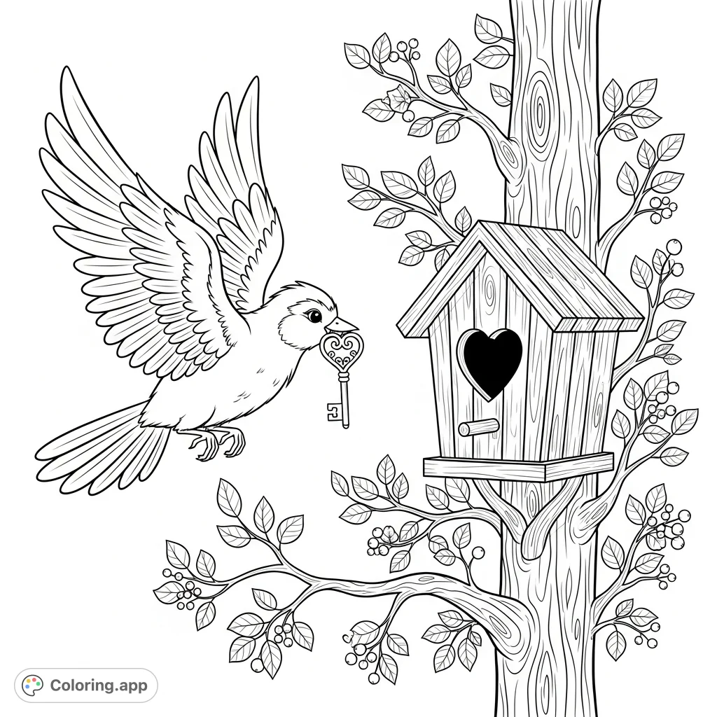 Bird with Heart Key - Coloring.app