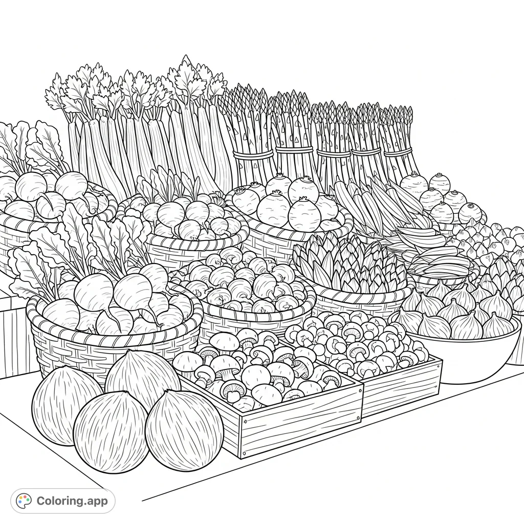 Bountiful Market Stall Harvest - Coloring.app