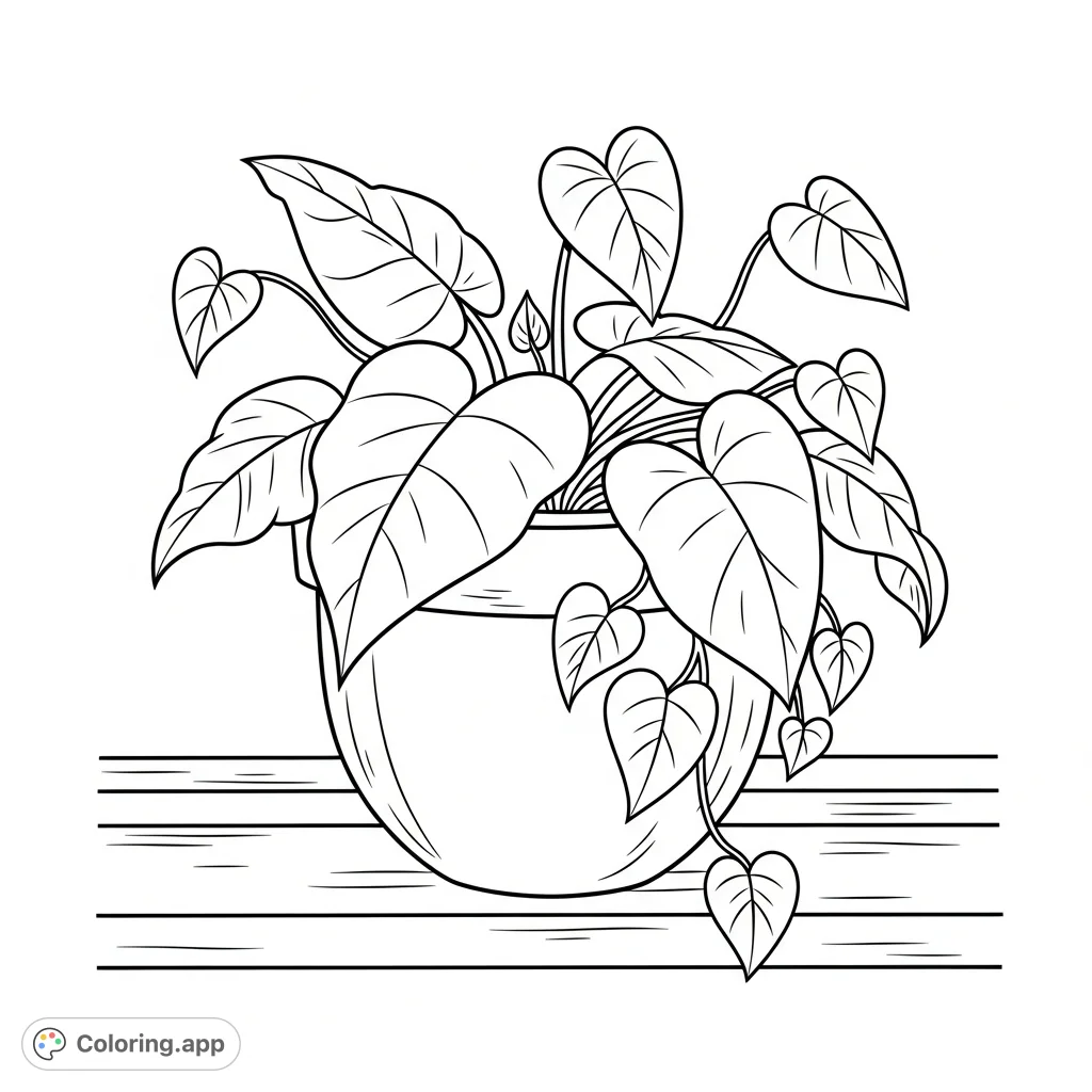 Charming Potted Heart Plant - Coloring.app