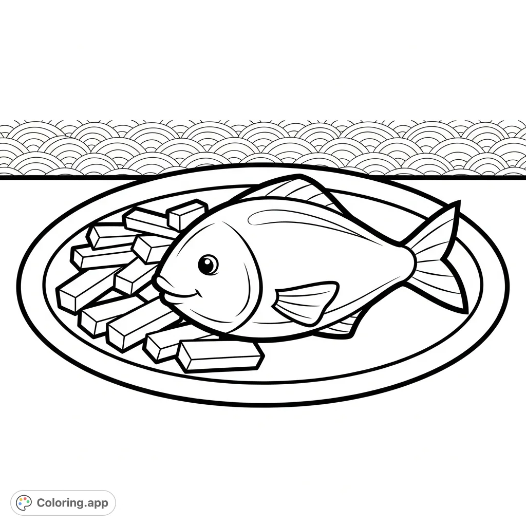 Cheerful Fish and Chips - Coloring.app