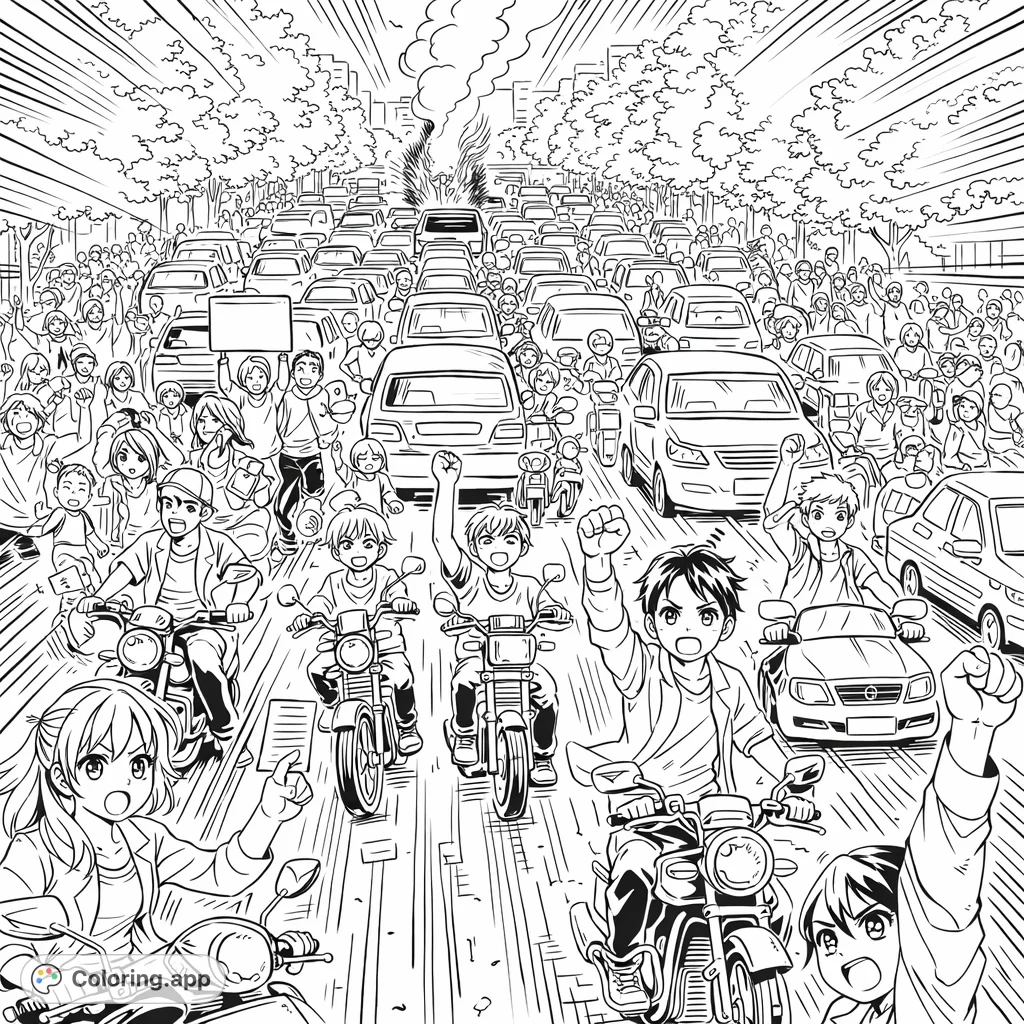 Crowded City Street Scene - Coloring.app