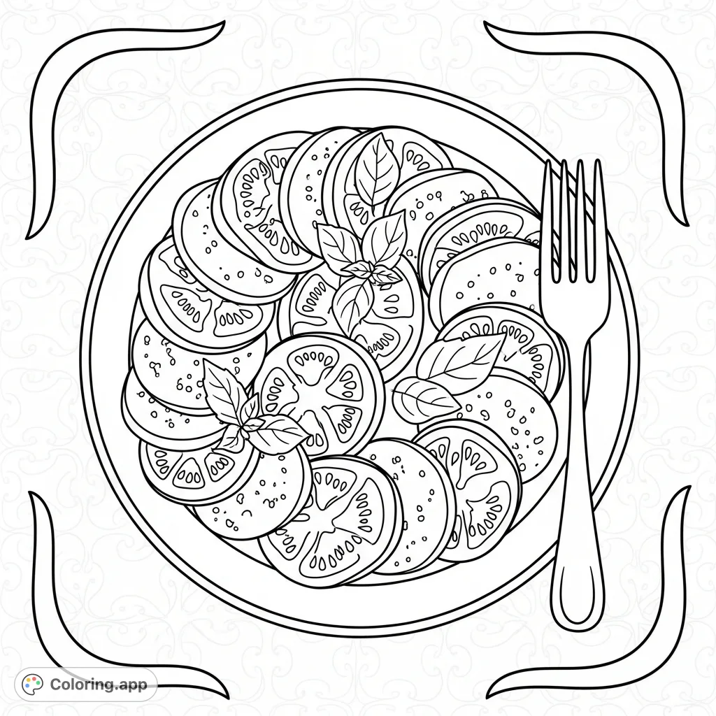 Cute Caprese Salad on Plate - Coloring.app