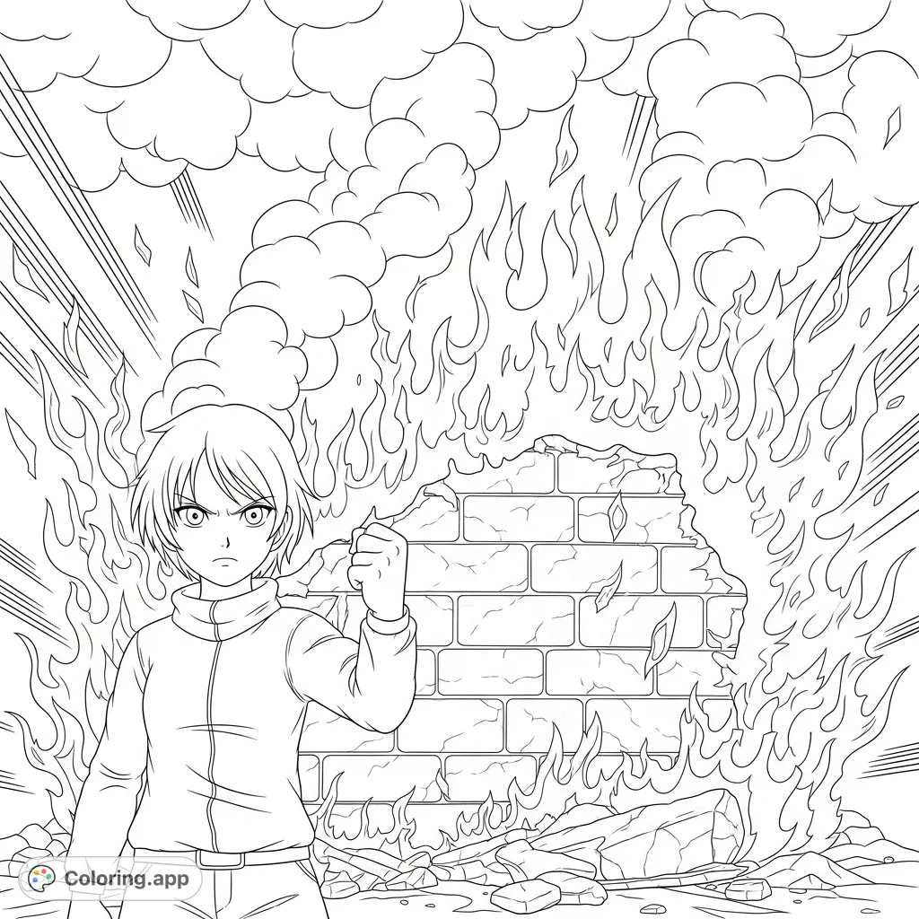 Defiant Girl, Burning Wall - Coloring.app