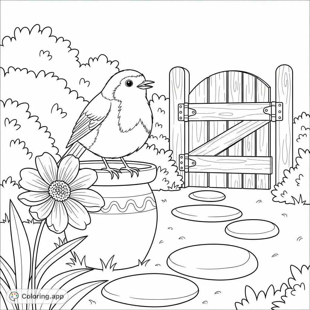 Garden Robin's Perch - Coloring.app