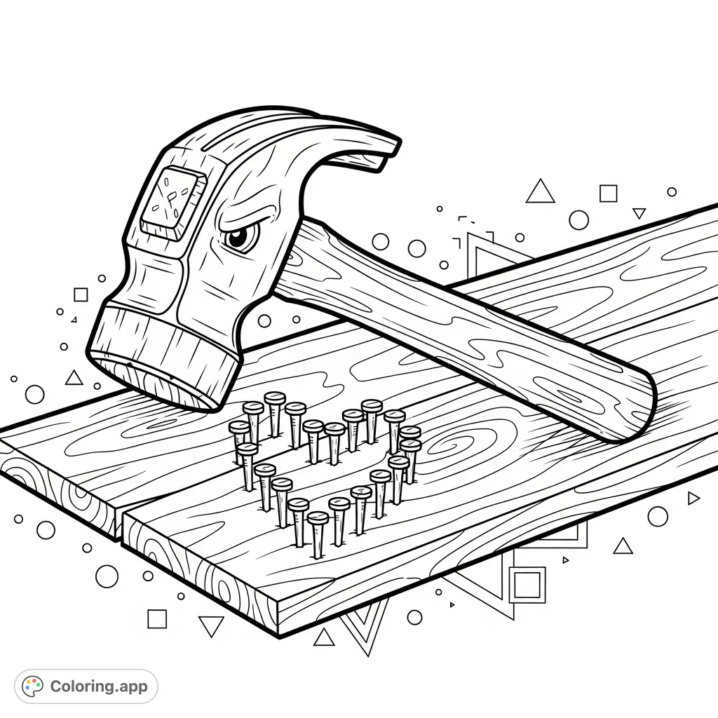Hammer and Heart Nails - Coloring.app