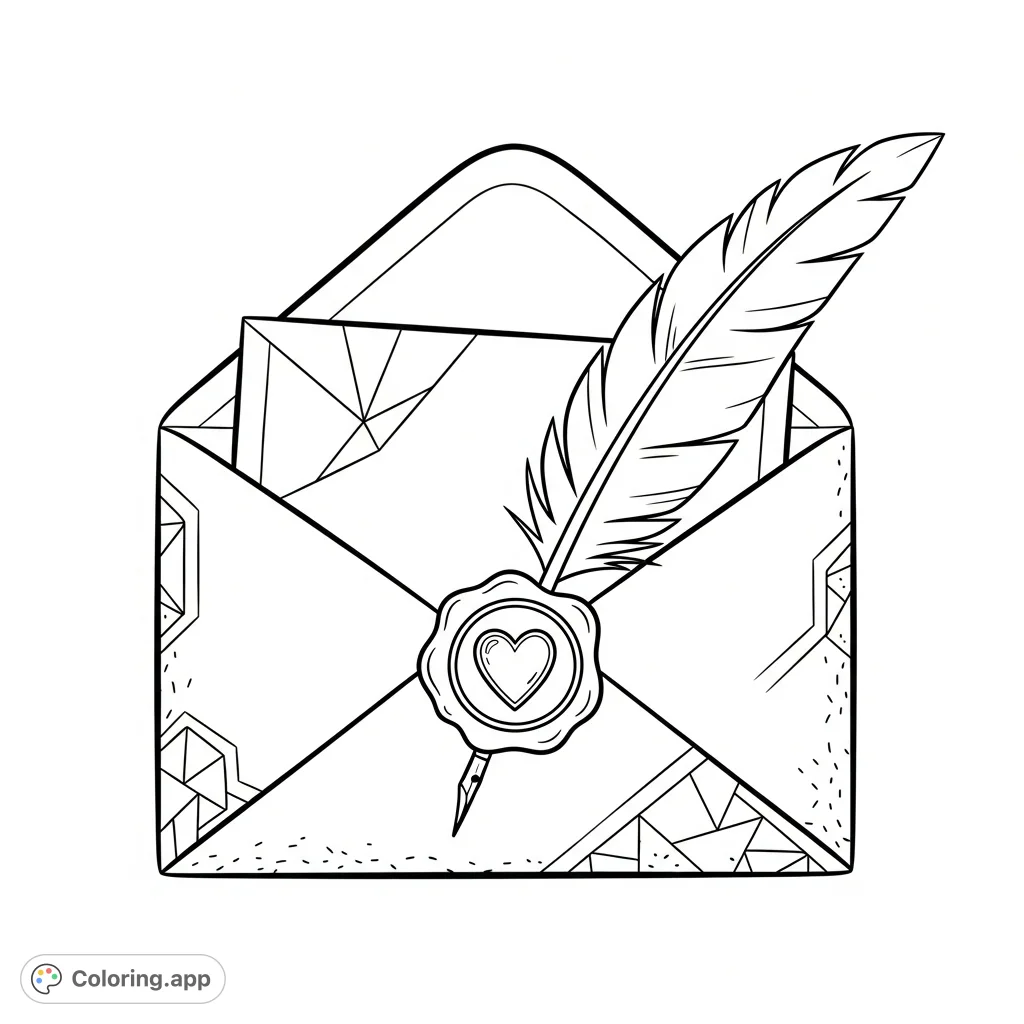Sealed Letter with Quill - Coloring.app