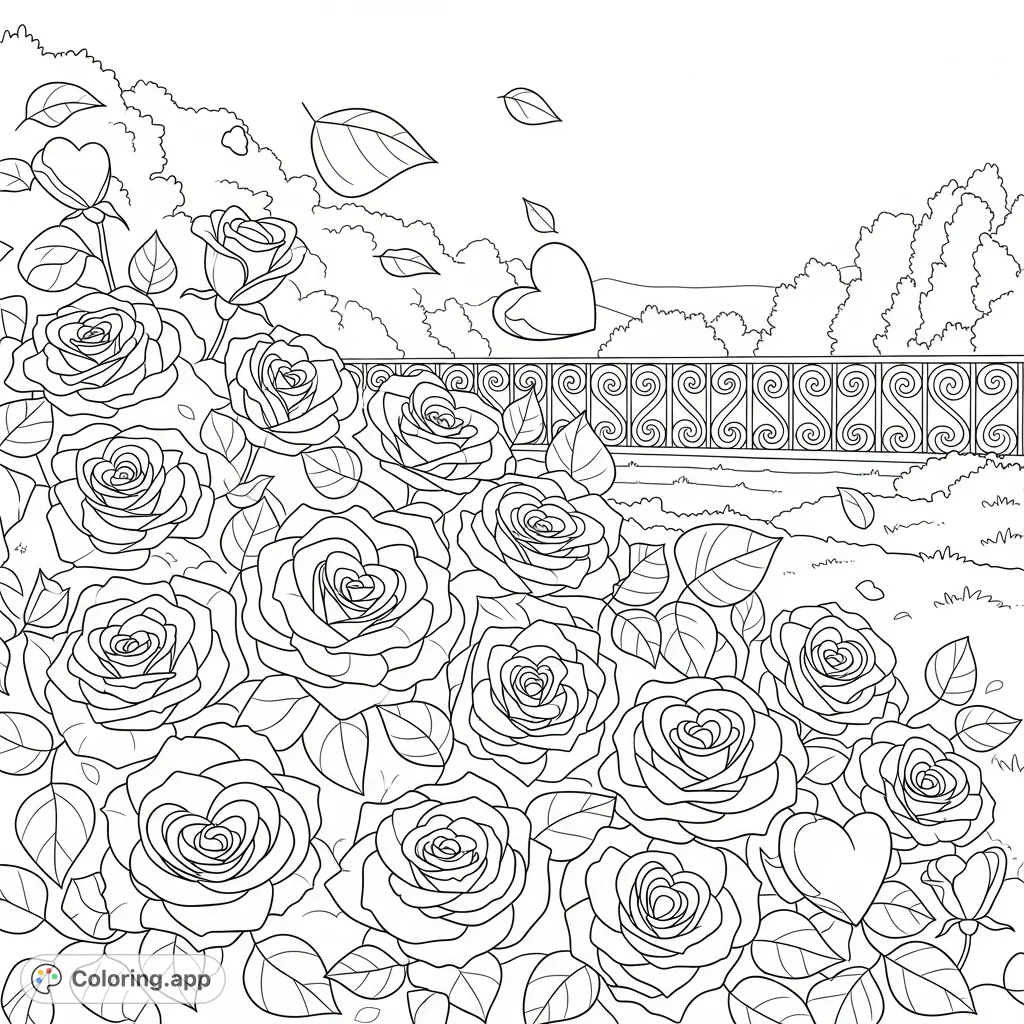 Sprawling Rose Bush Garden - Coloring.app