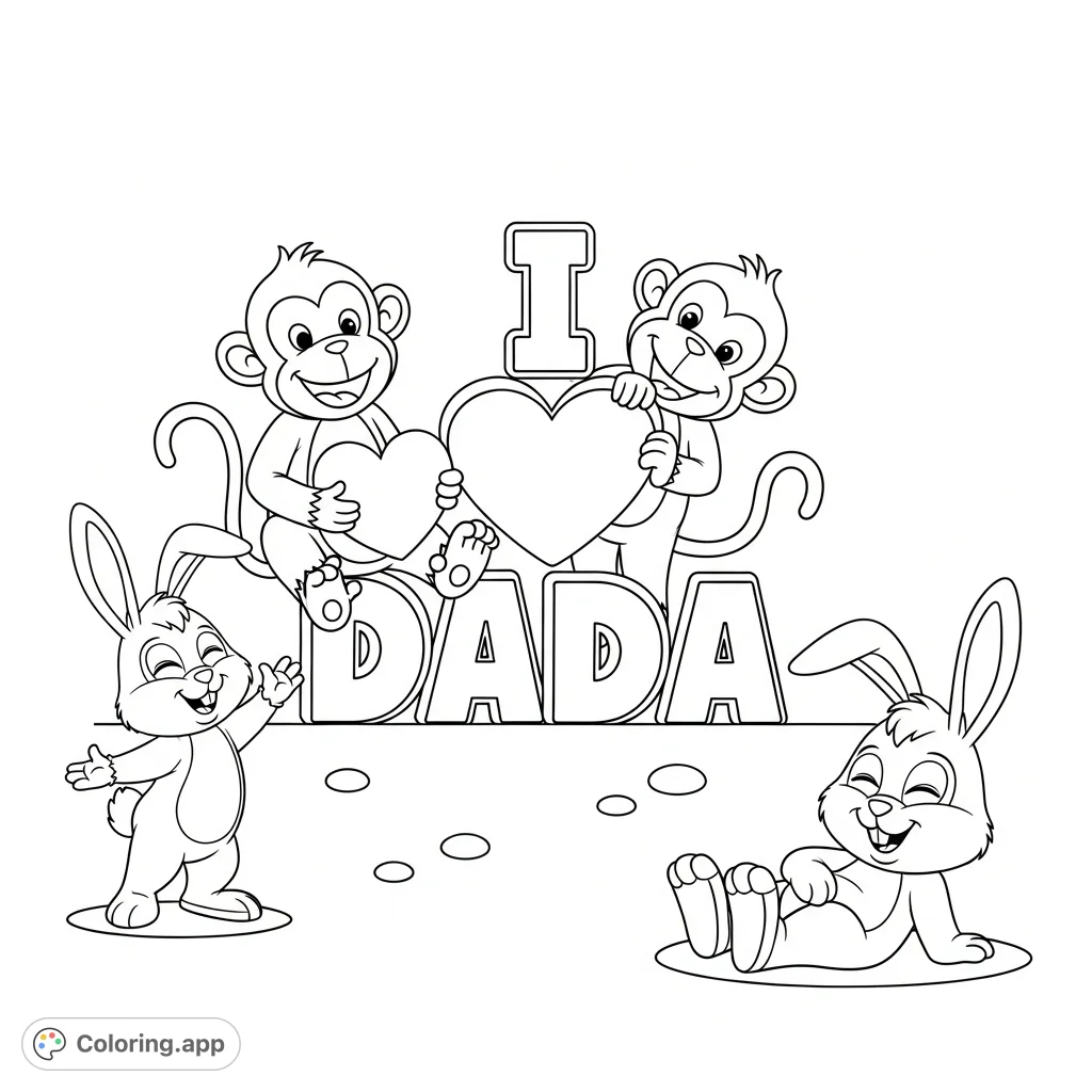 Monkeys, Bunnies, and Dada - Coloring.app