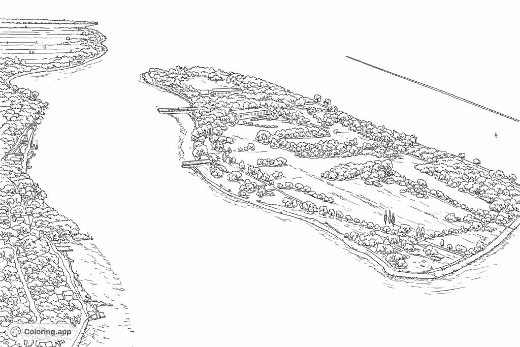 Island Landscape Aerial View - Coloring.app