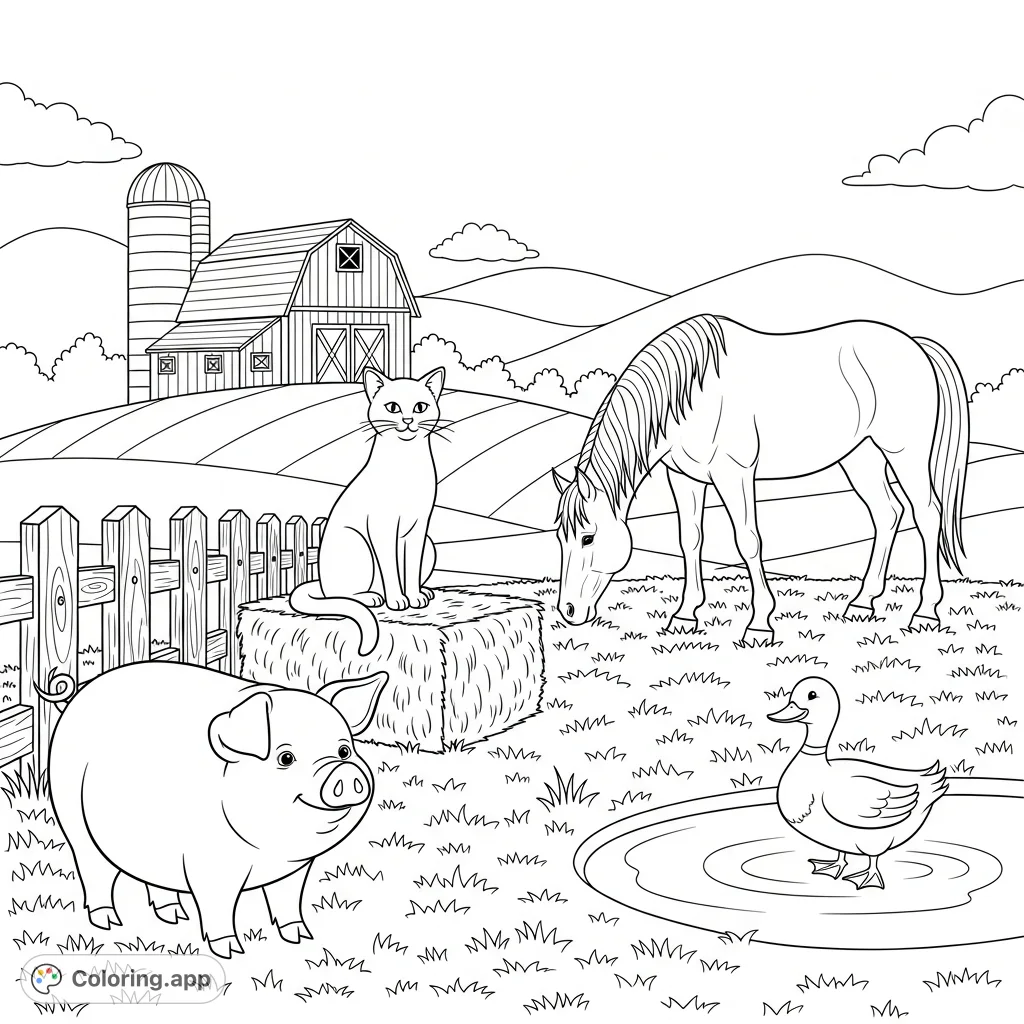 Happy Farm Animal Friends - Coloring.app
