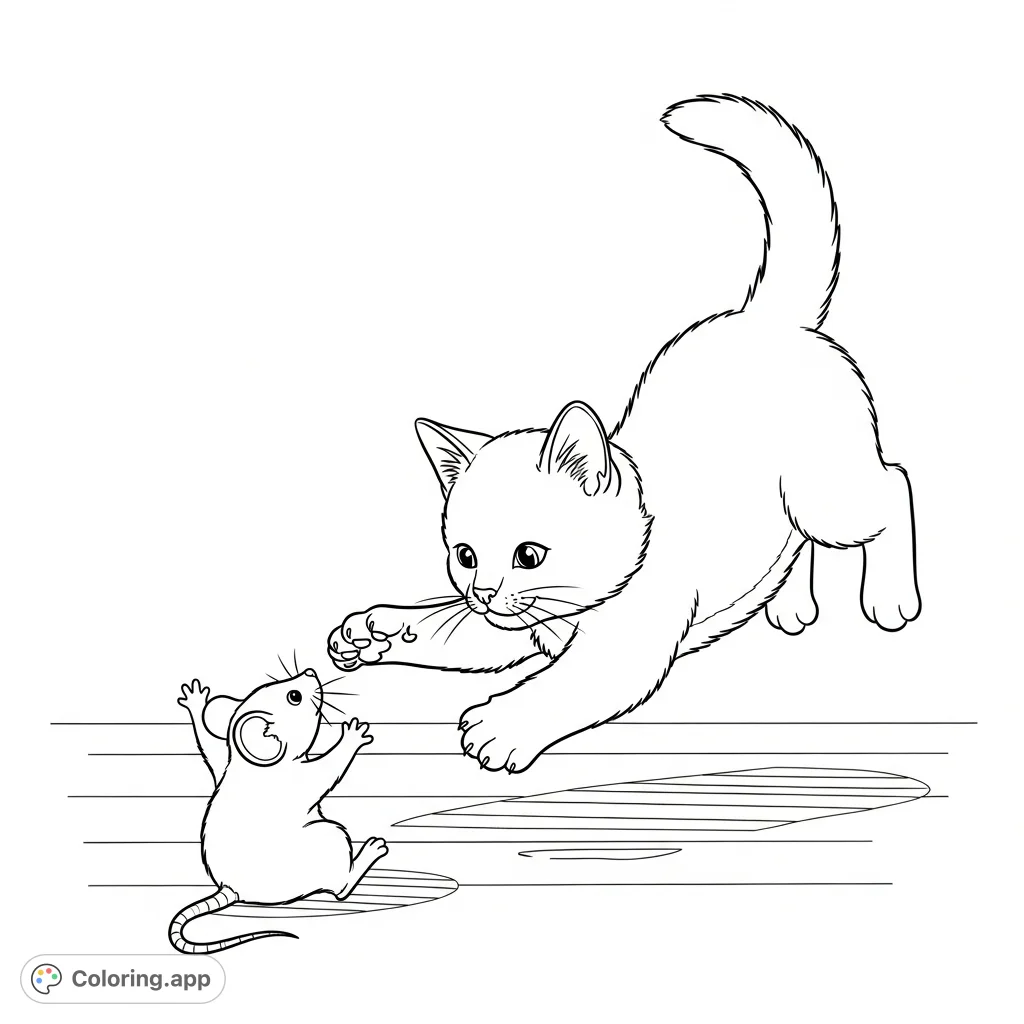 Playful Kitten and Mouse - Coloring.app