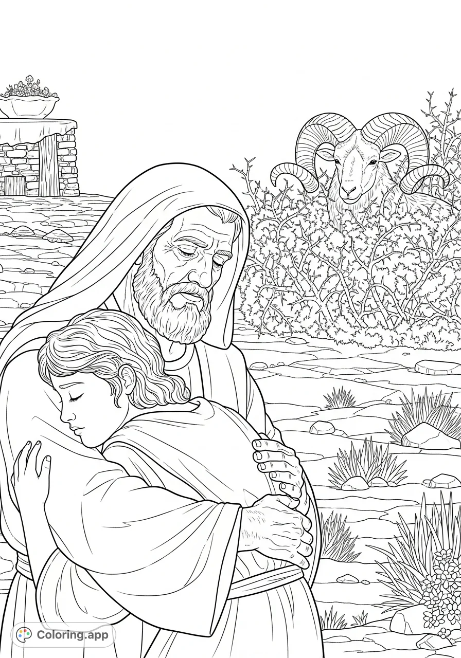 Abraham and Isaac Embrace - Coloring.app