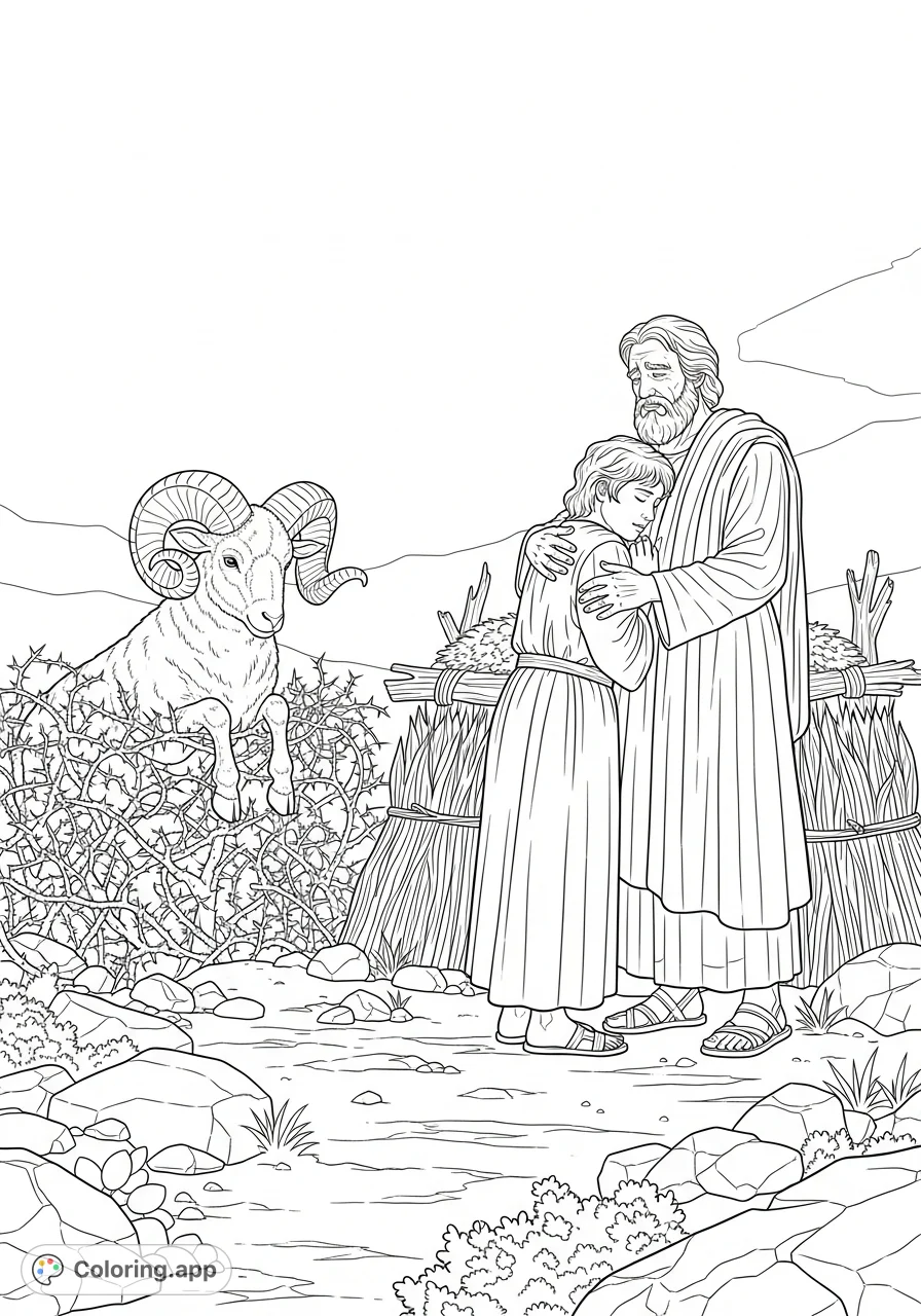 Abraham and Isaac's Embrace - Coloring.app