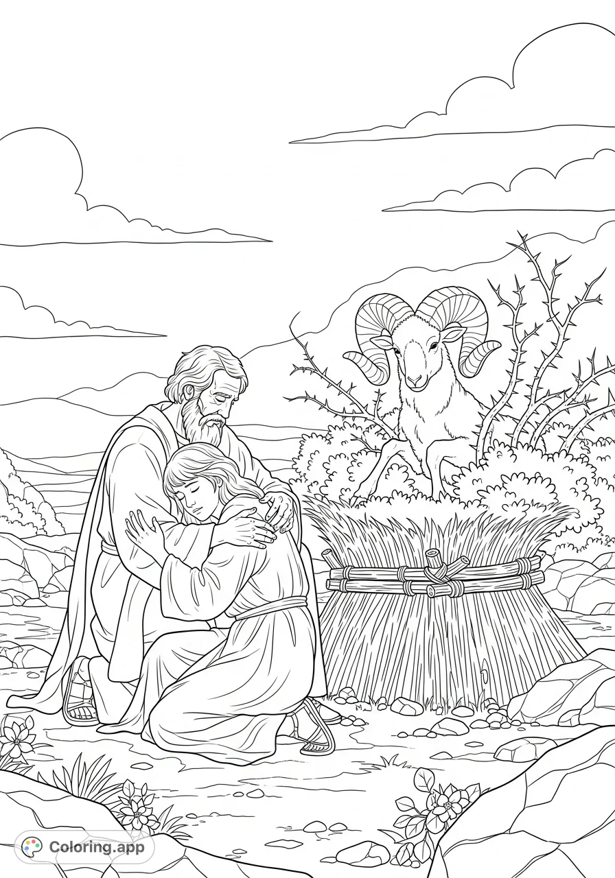 Abraham and Isaac's Tender Embrace - Coloring.app