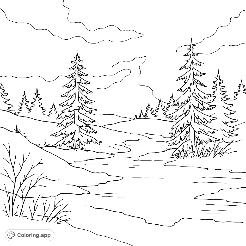 coloring pages of winter landscapes