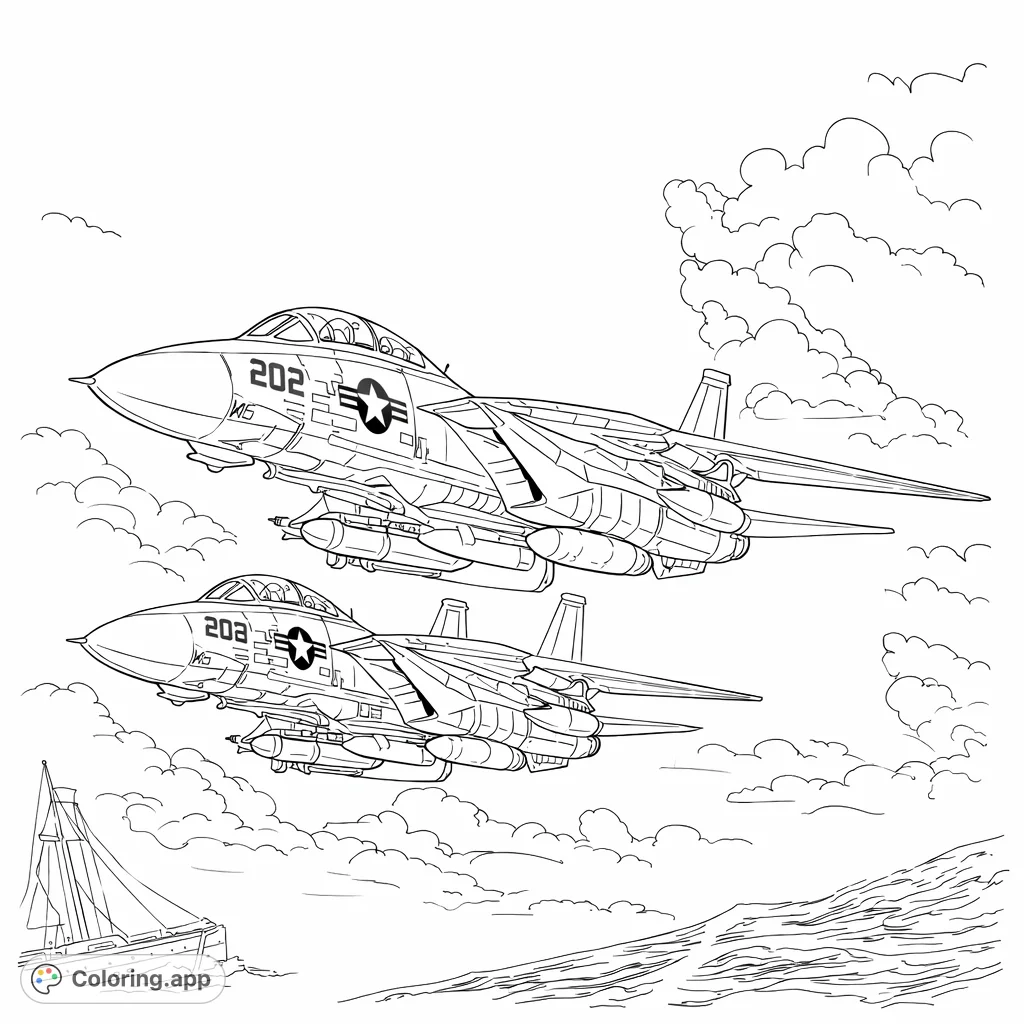 Jets Over Stormy Seas - Coloring.app
