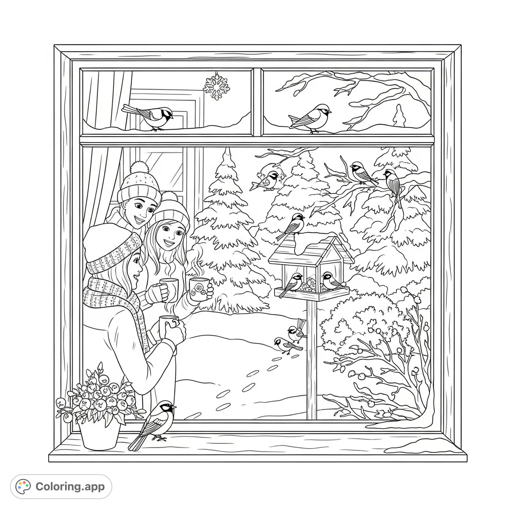 Cozy Winter Window Watch - Coloring.app
