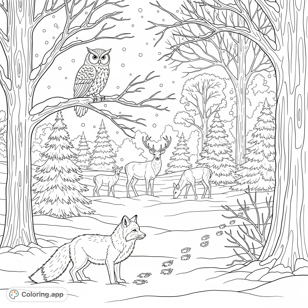 Winter Forest Animal Wonderland - Coloring.app