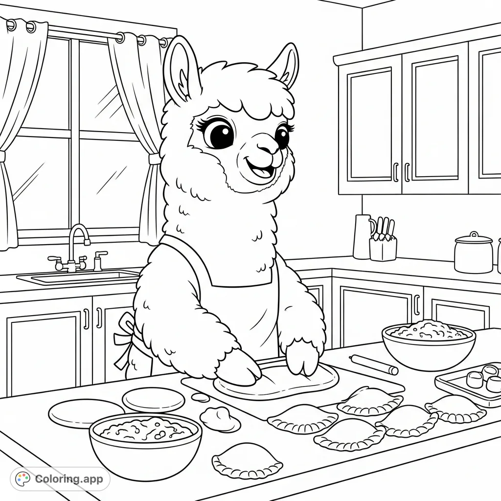 Alpaca Chef Empanada Making - Coloring.app