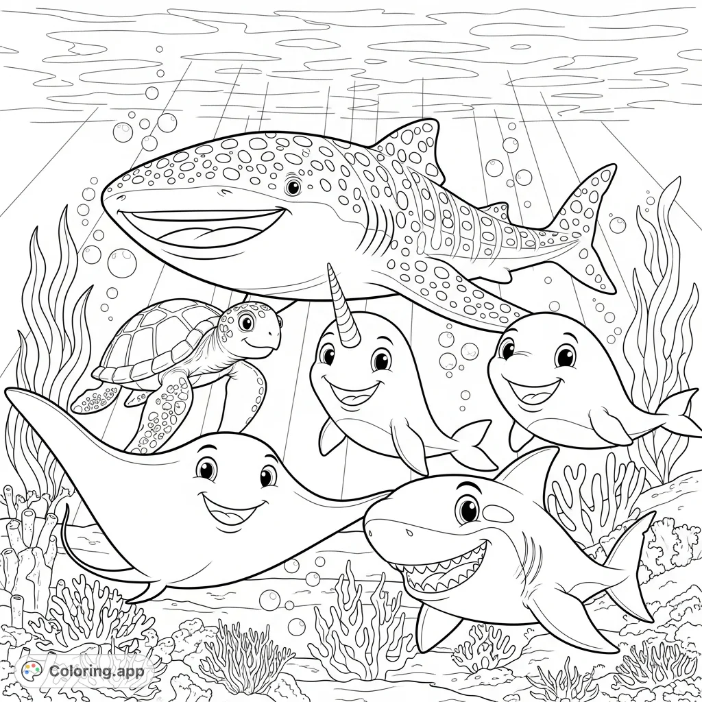 Friendly Sea Creatures Group Photo - Coloring.app