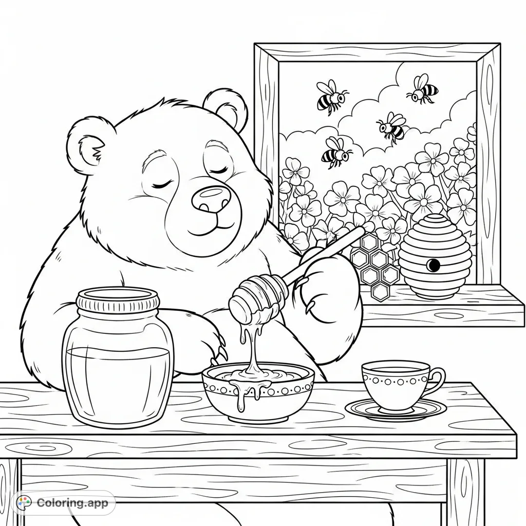 Kawaii Bear Honey Drizzle - Coloring.app