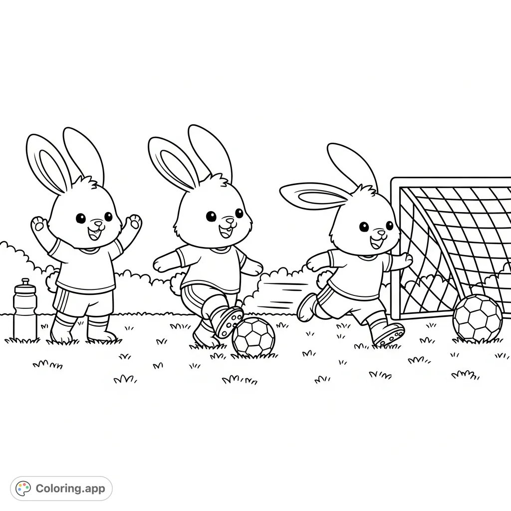 Kawaii Bunny Soccer Match - Coloring.app