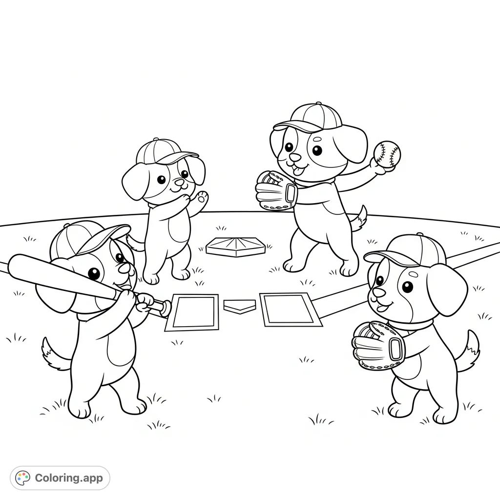 Kawaii Dogs Baseball Fun - Coloring.app