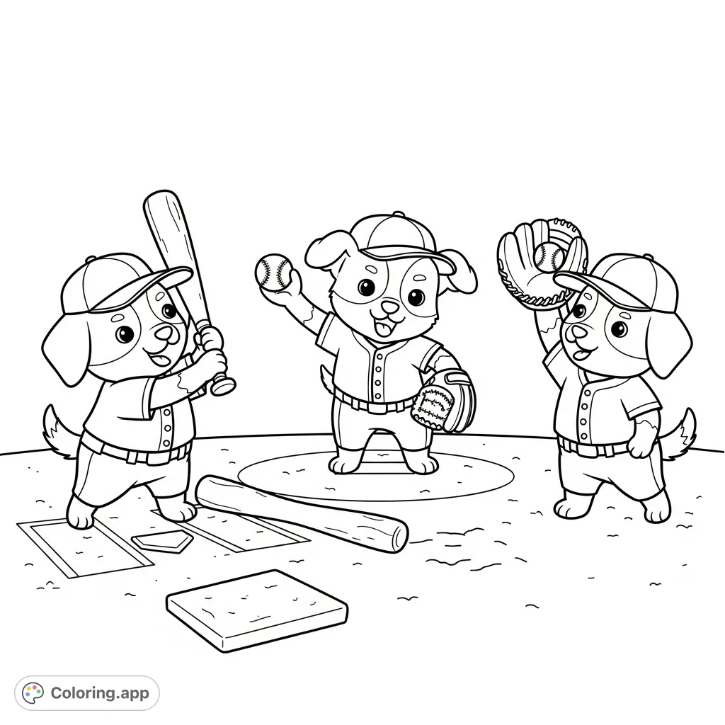 Kawaii Dogs Baseball Game - Coloring.app