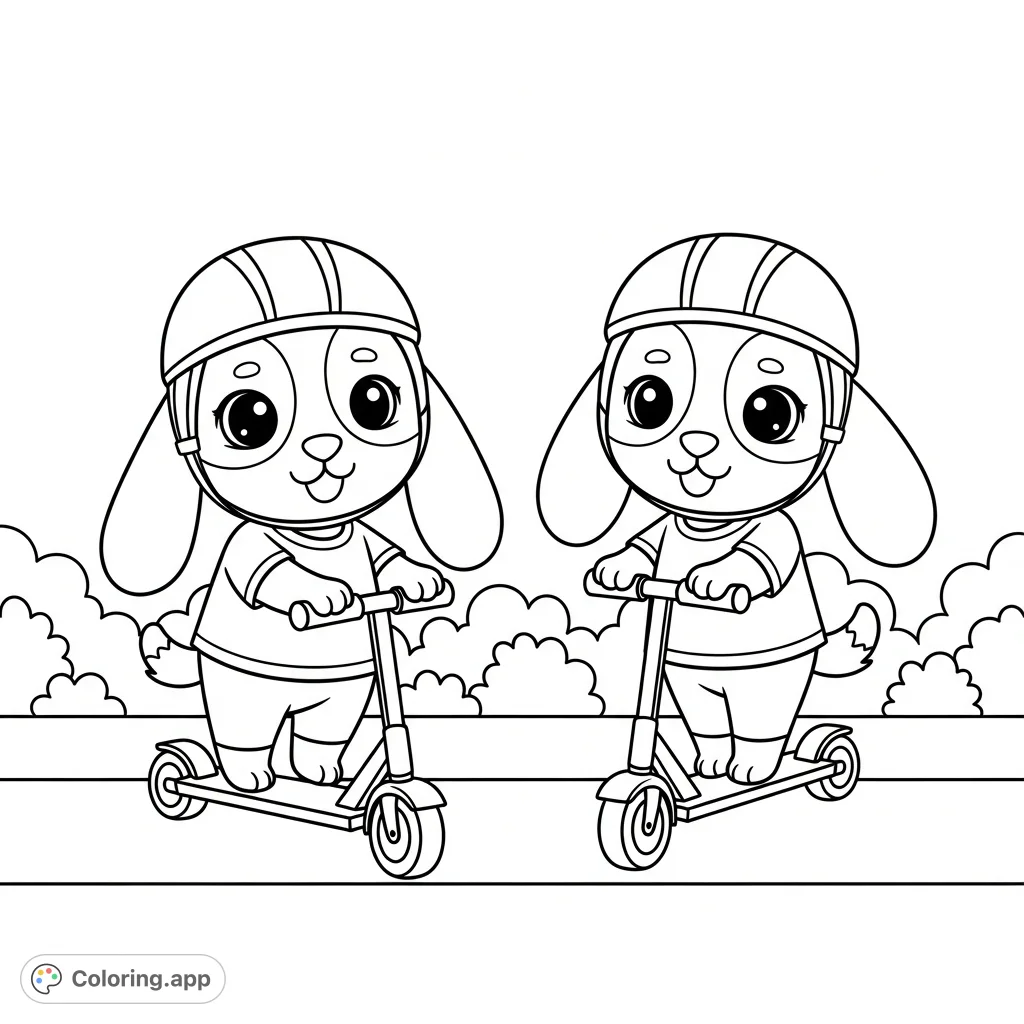 Kawaii Dogs on Scooters - Coloring.app