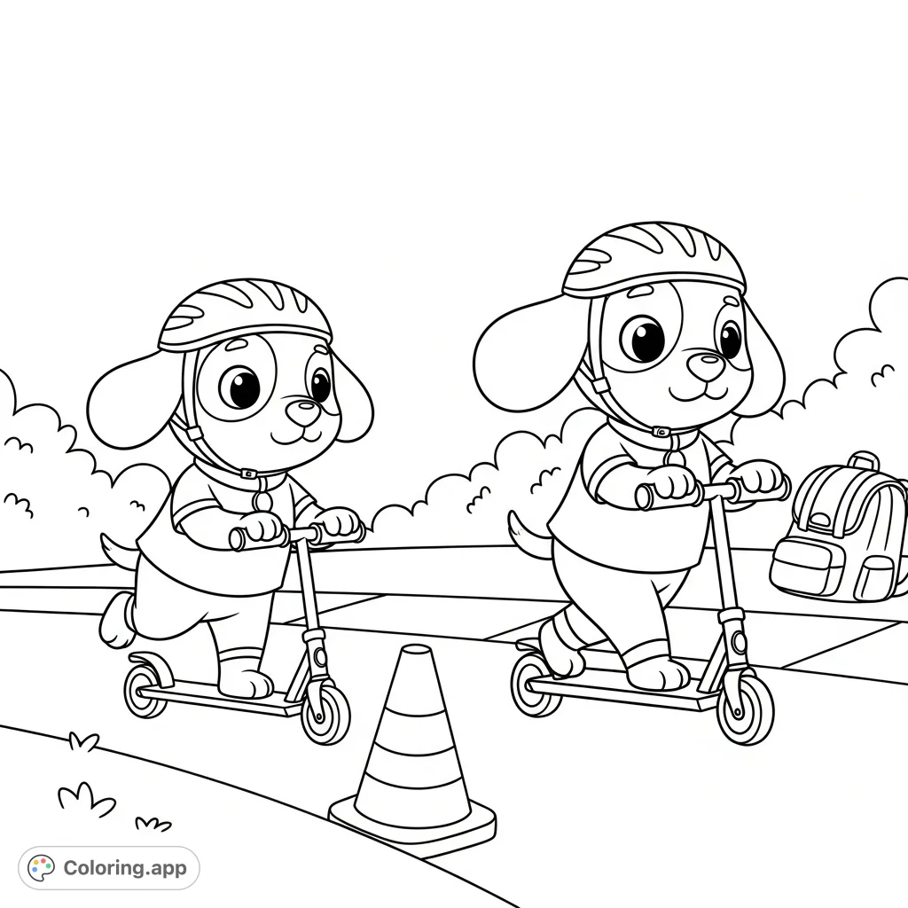 Kawaii Dogs Scooter Adventure - Coloring.app