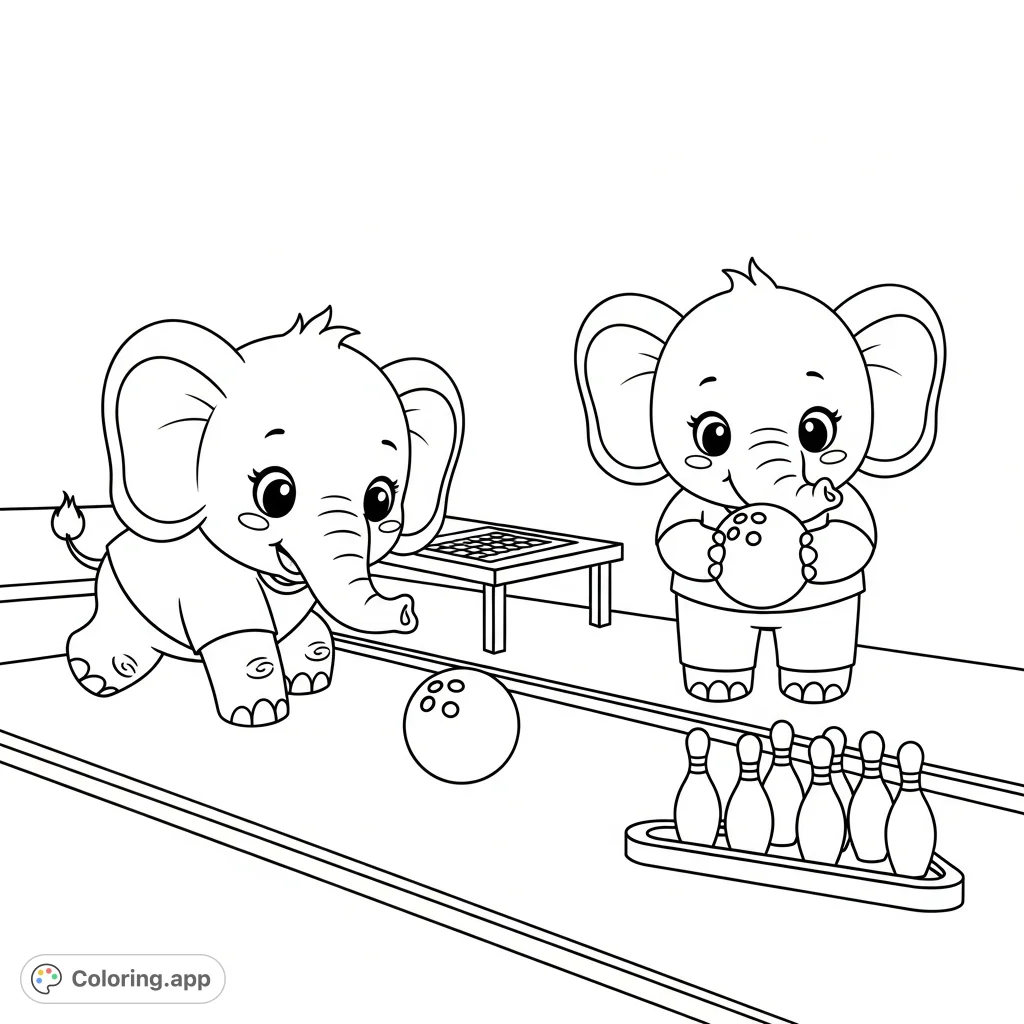Kawaii Elephants Bowling Fun - Coloring.app