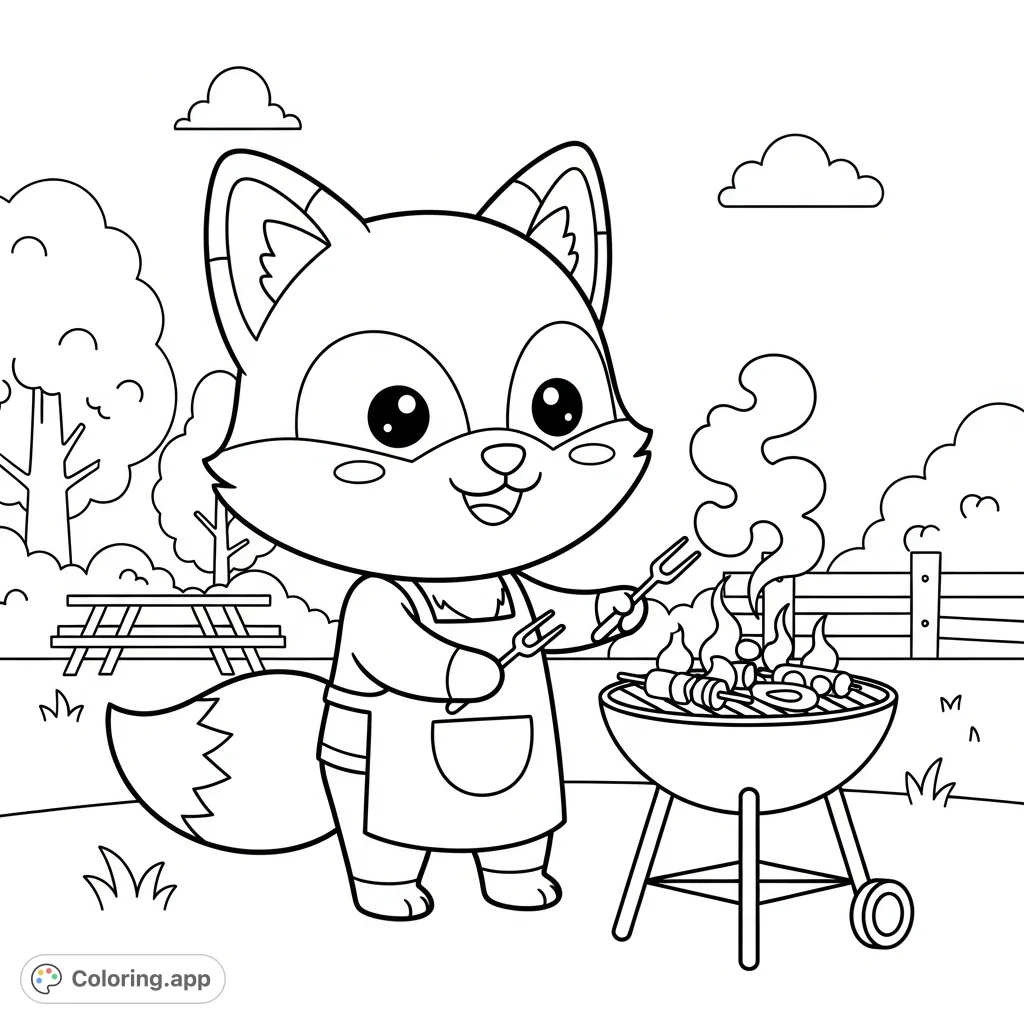 Kawaii Fox Barbecue Fun - Coloring.app
