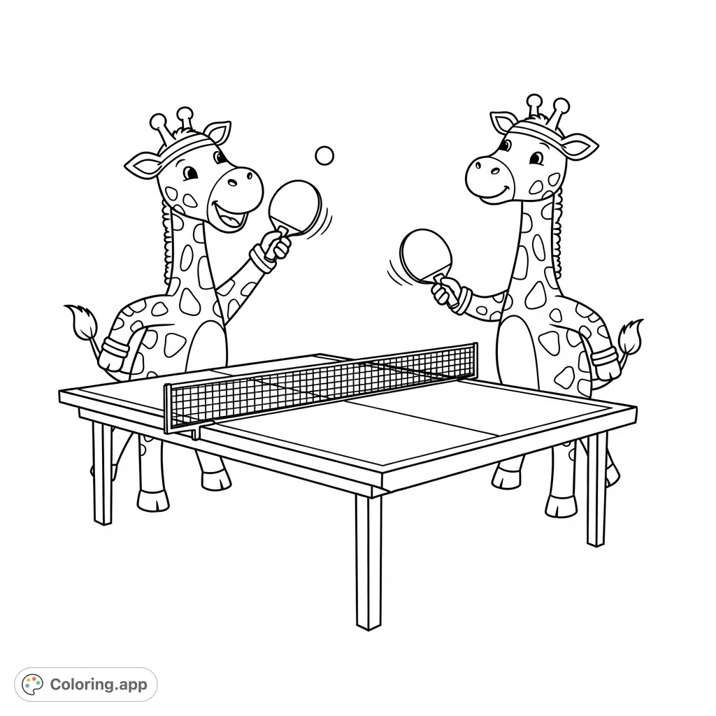 Kawaii Giraffes Play Ping Pong - Coloring.app
