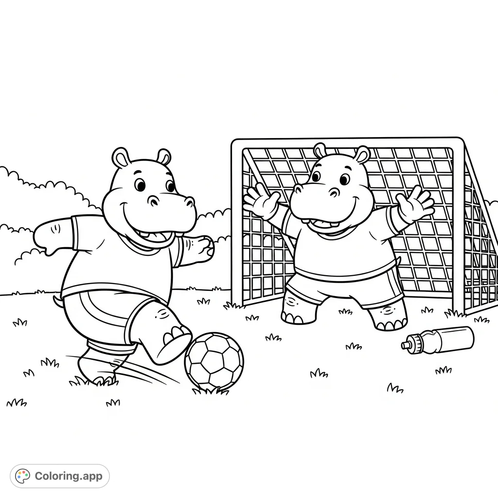Kawaii Hippos Soccer Match - Coloring.app