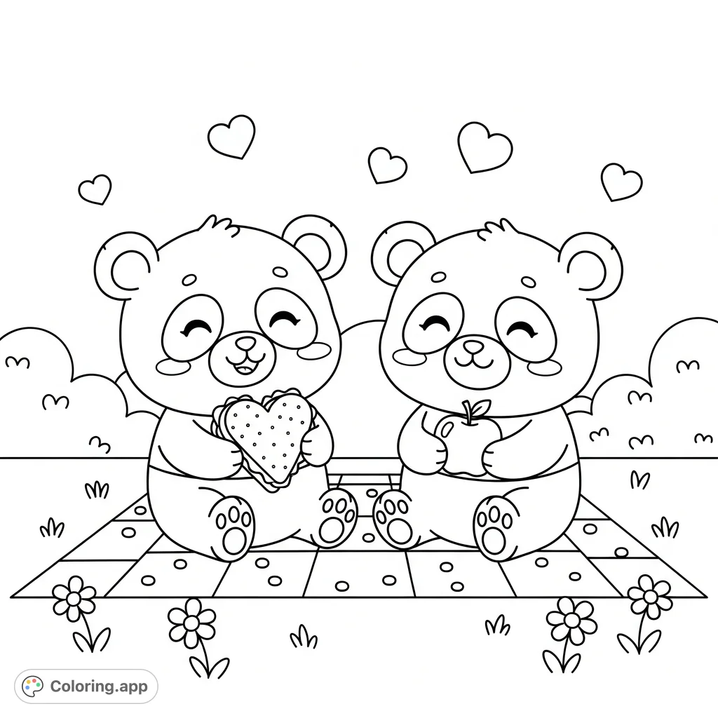 Kawaii Panda Picnic - Coloring.app