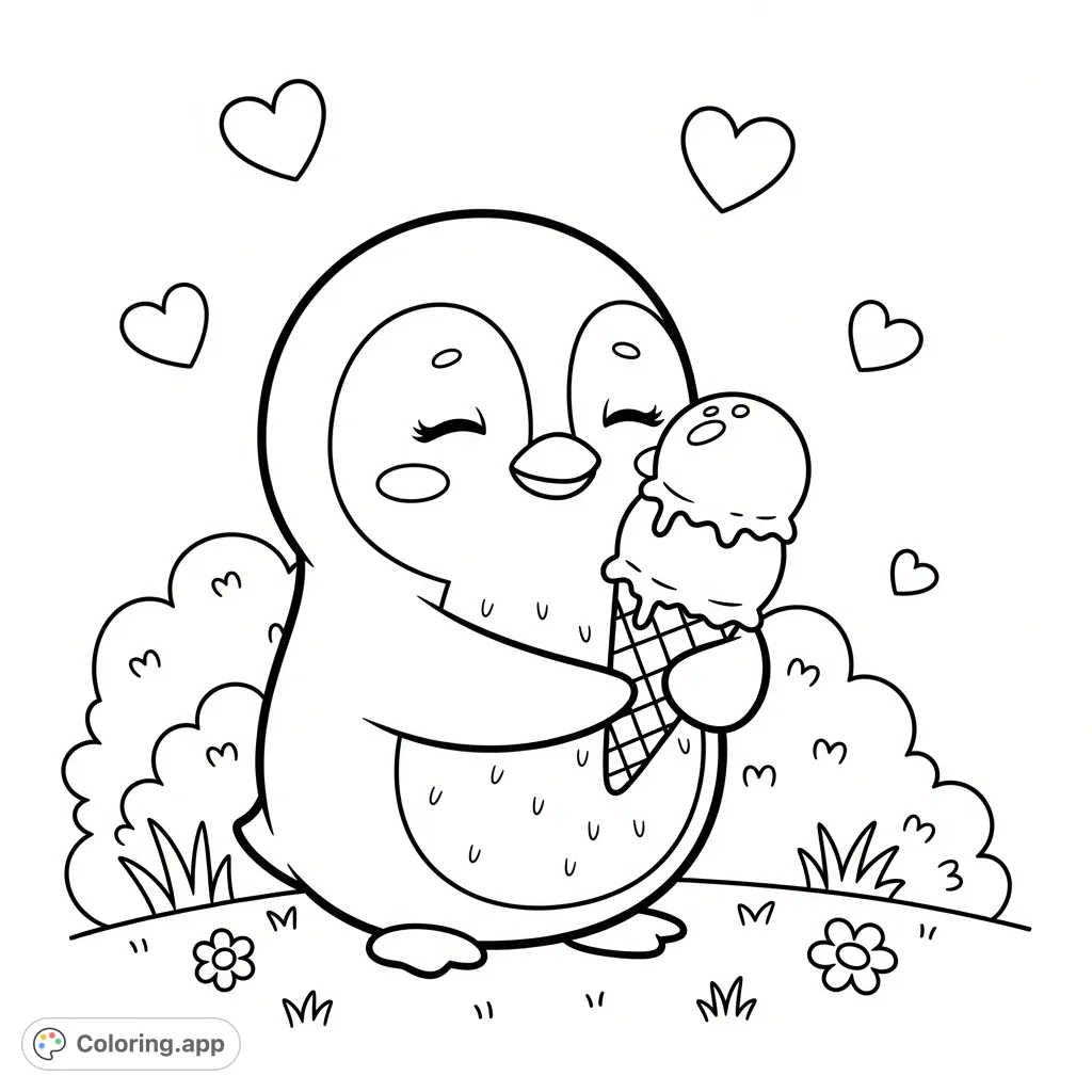 Kawaii Penguin Ice Cream Delight - Coloring.app