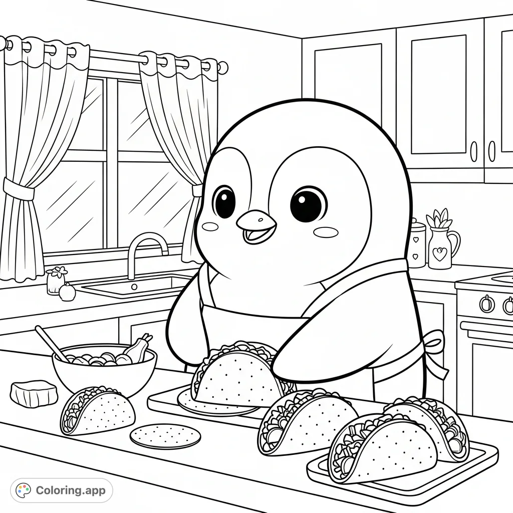 Kawaii Penguin Taco Chef - Coloring.app