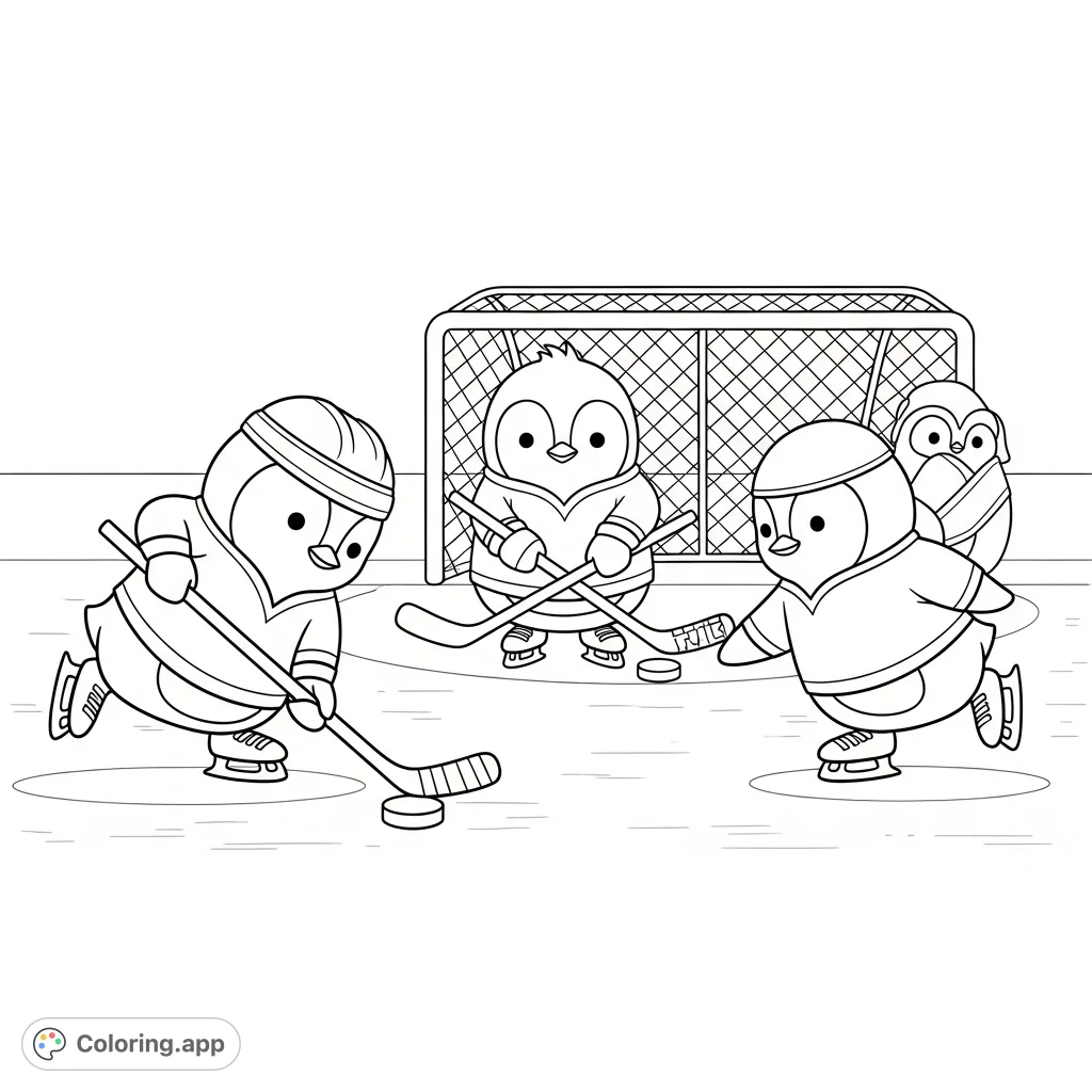 Kawaii Penguins Hockey Game - Coloring.app