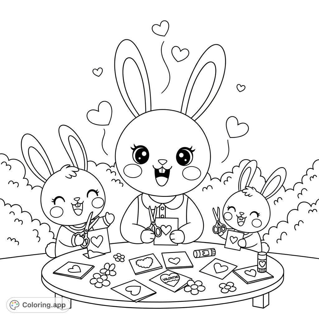 Kawaii Rabbit Valentine Crafts - Coloring.app