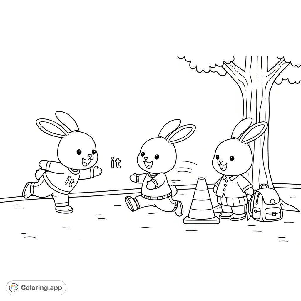 Kawaii Rabbits Playing Tag - Coloring.app