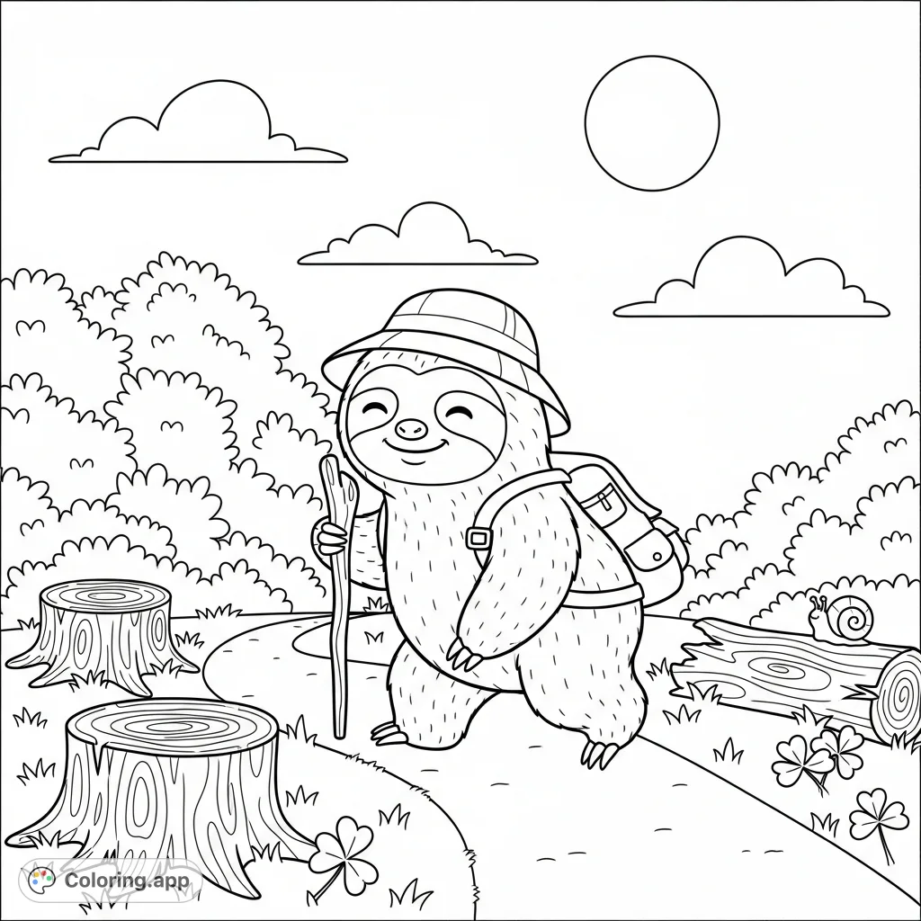 Kawaii Sloth Forest Stroll - Coloring.app