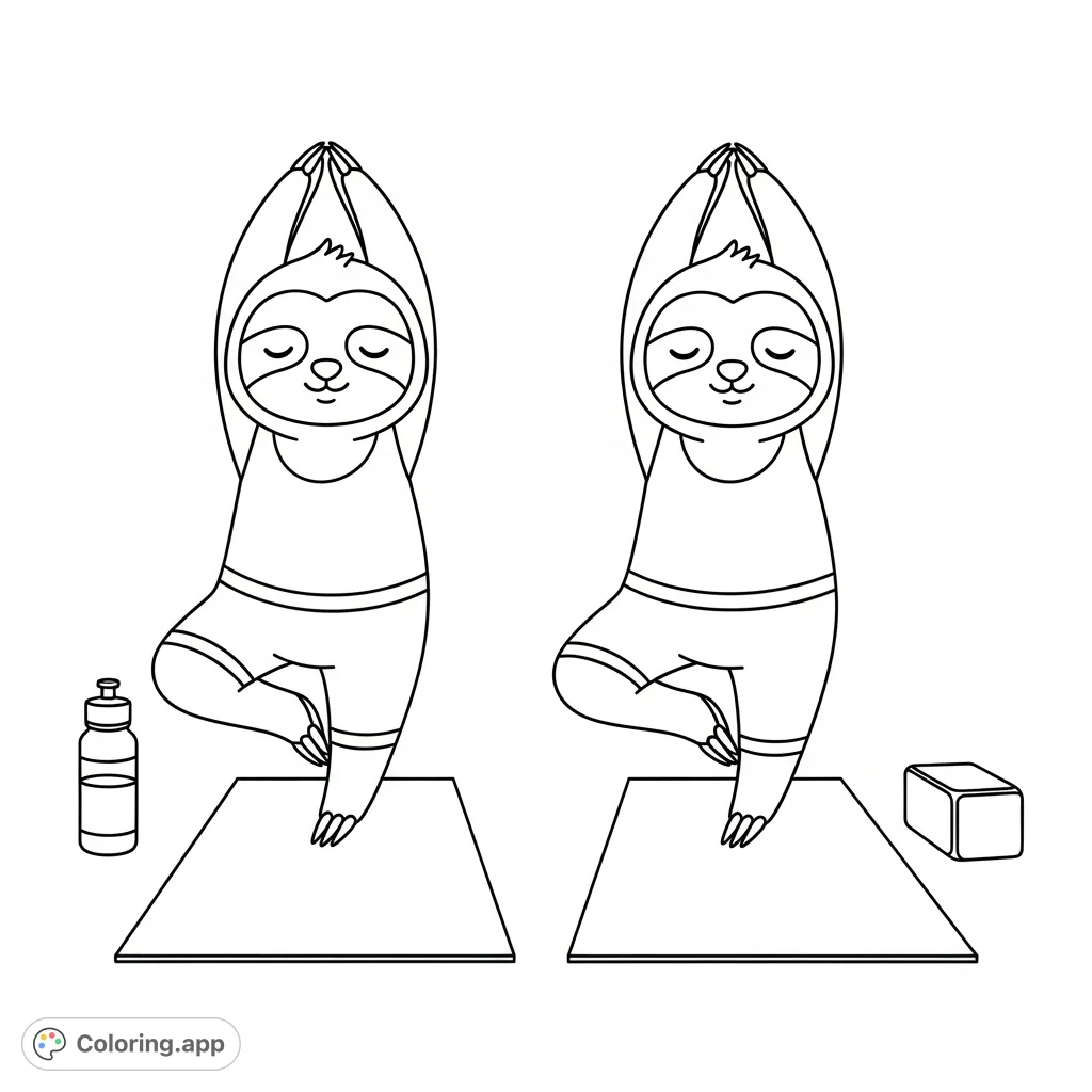 Kawaii Sloths Yoga Pose - Coloring.app