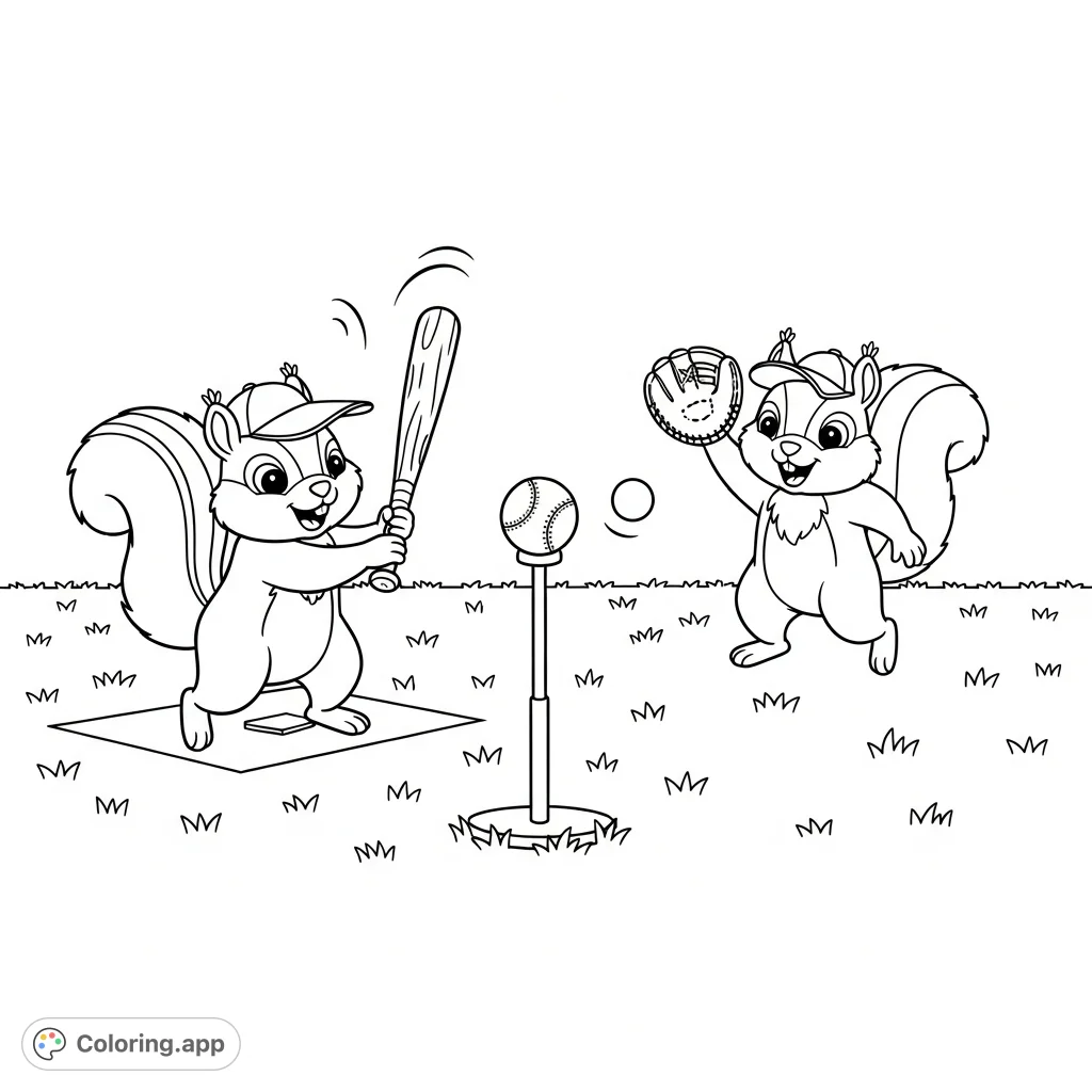Kawaii Squirrels T-Ball Fun - Coloring.app