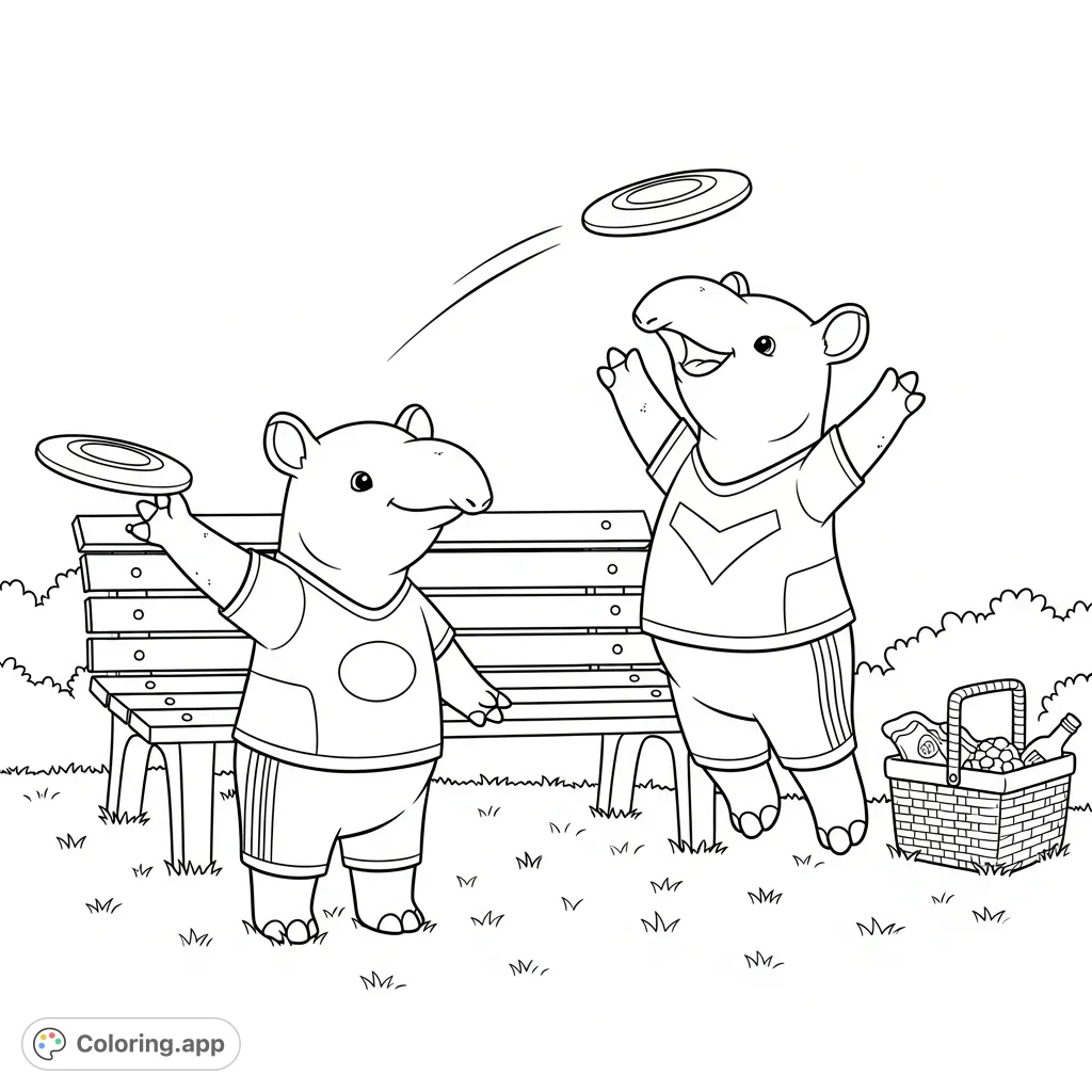 Kawaii Tapirs Frisbee Fun - Coloring.app