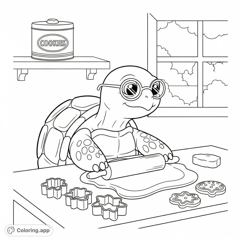 Kawaii Tortoise Baking Joy - Coloring.app