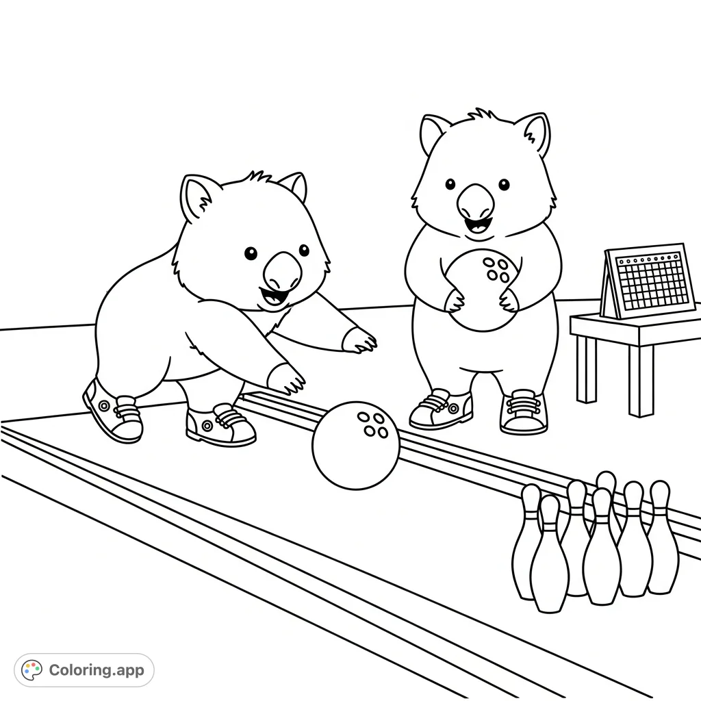 Kawaii Wombats Bowling Fun - Coloring.app