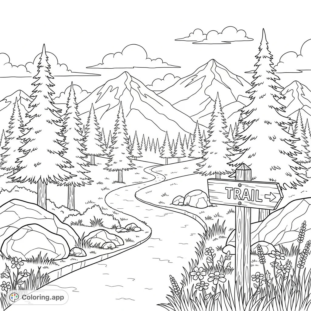Scenic Mountain Hiking Trail - Coloring.app