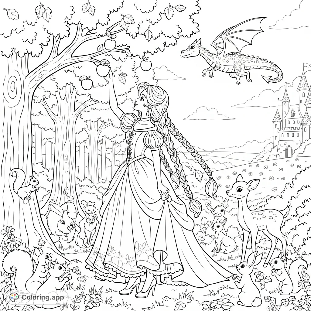 Princess's Forest Apple Adventure - Coloring.app