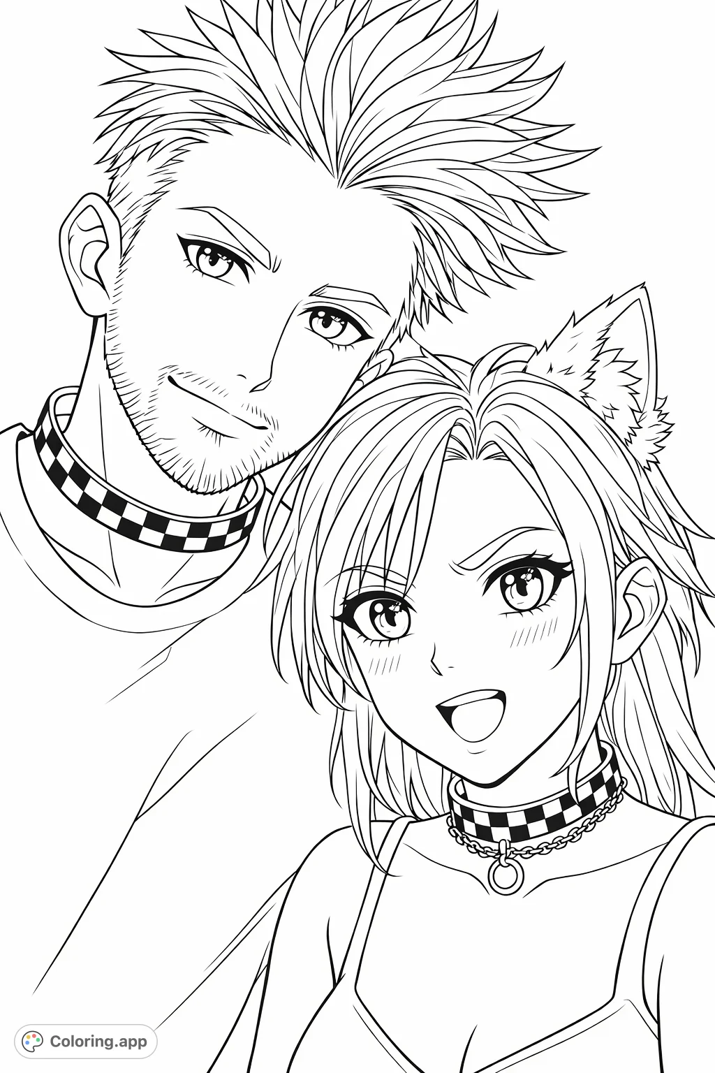 Anime Duo with Cat Ears - Coloring.app