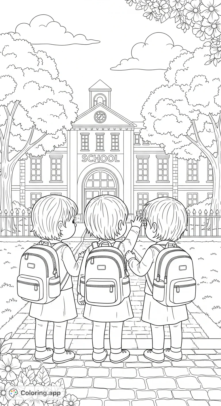 Triplets' First School Day - Coloring.app